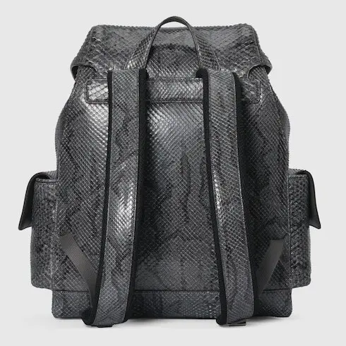 Gucci Python Backpack With Double G - Dark Grey And Black